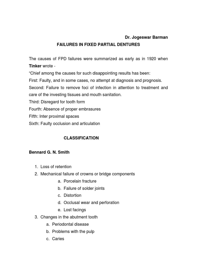 Failures in FPD | PDF | Mouth | Dentistry