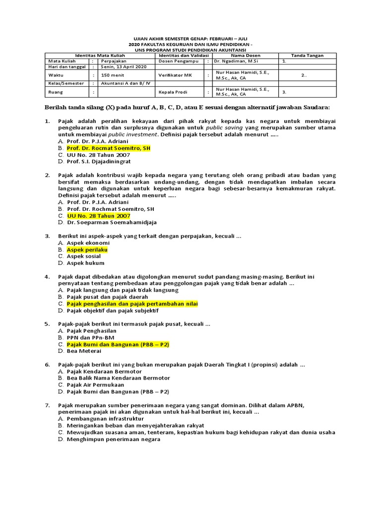 Soal Uts Perpajakan | PDF | Ilmu Sosial | Hukum