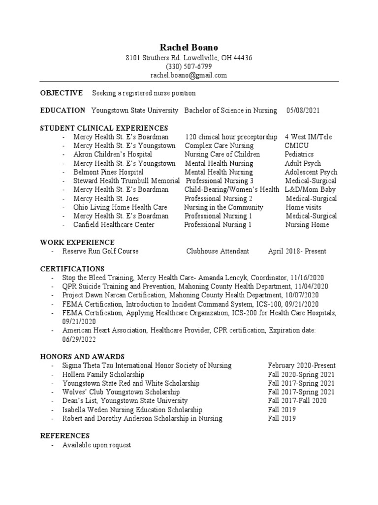 Resume Final | PDF | Youngstown | Nursing