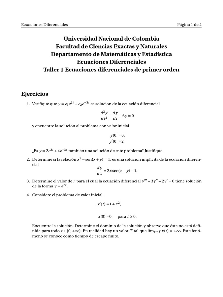 Ejer1-Primer Orden | PDF | Ecuaciones | Ecuaciones diferenciales