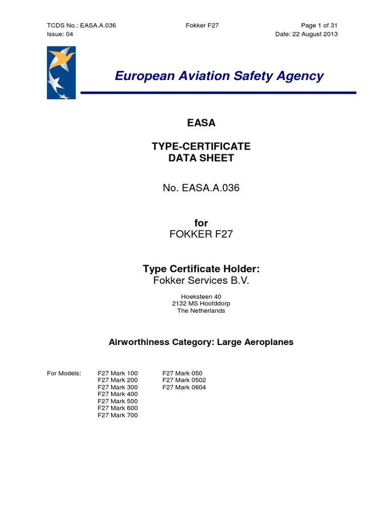European Aviation Safety Agency: Easa Type-Certificate Data Sheet | PDF ...