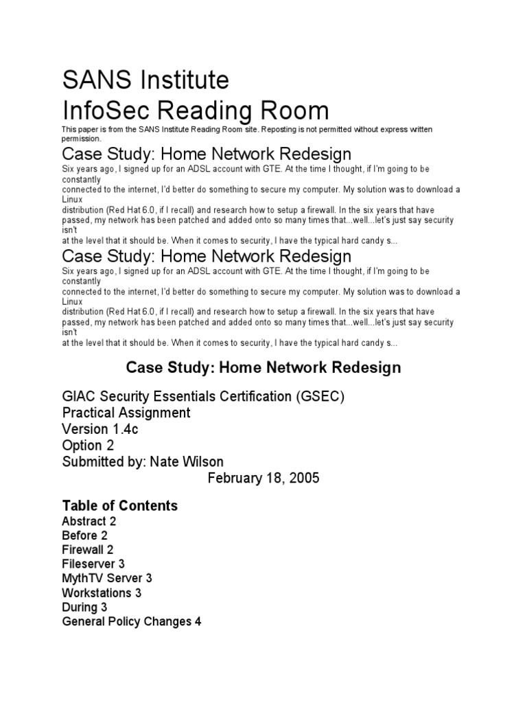 Sans Institute Infosec Reading Room: Case Study: Home Network Redesign ...
