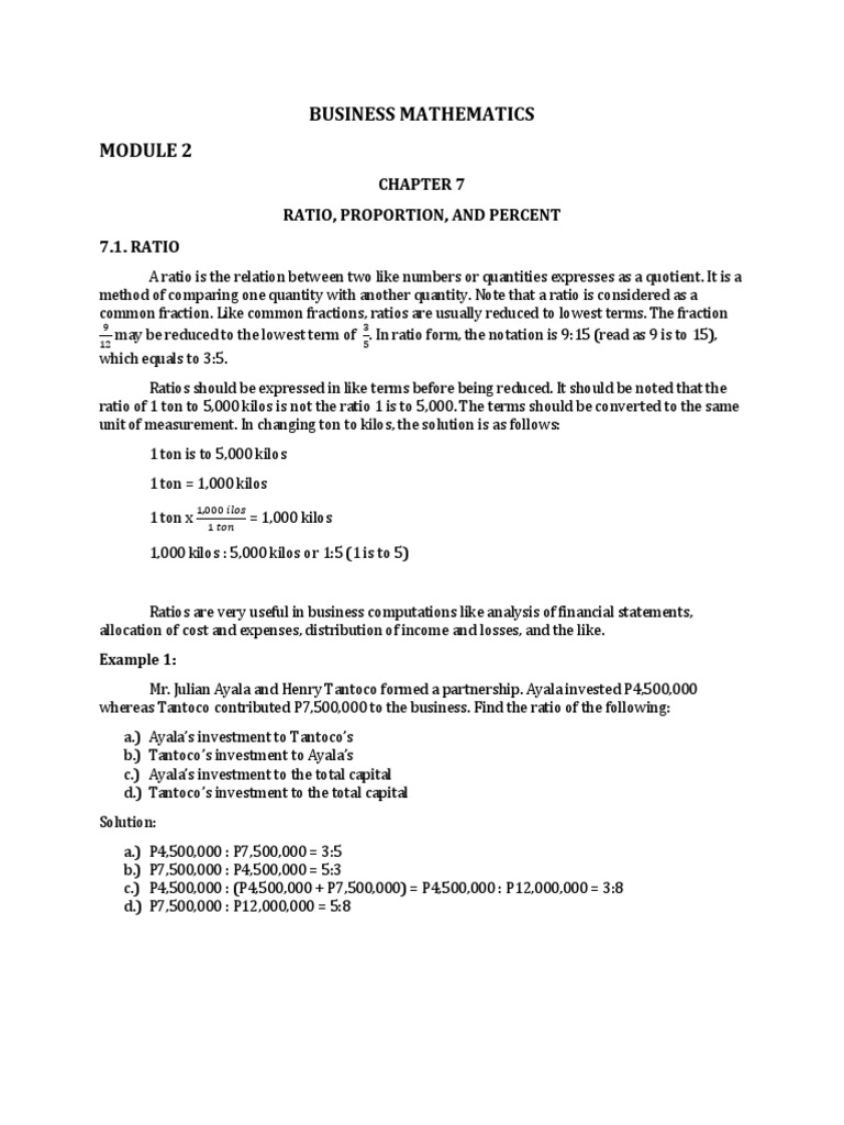Module 2 - Business Mathematics | PDF | Decimal | Ratio