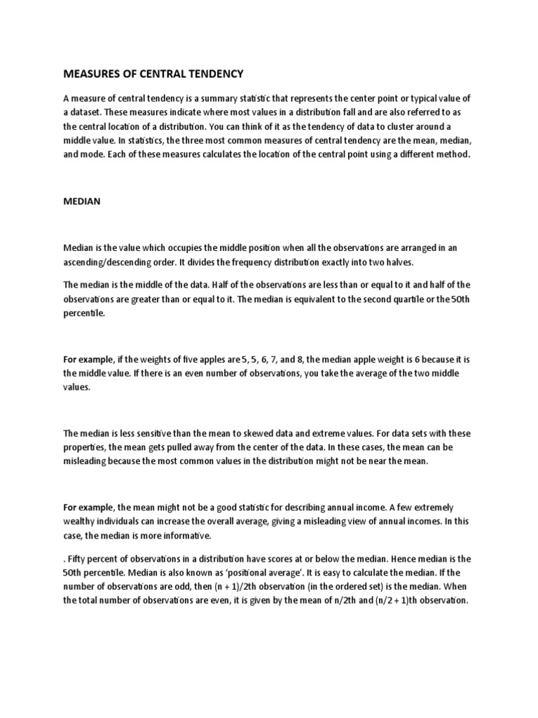 Understanding Measures of Central Tendency | PDF | Mean | Mode (Statistics)