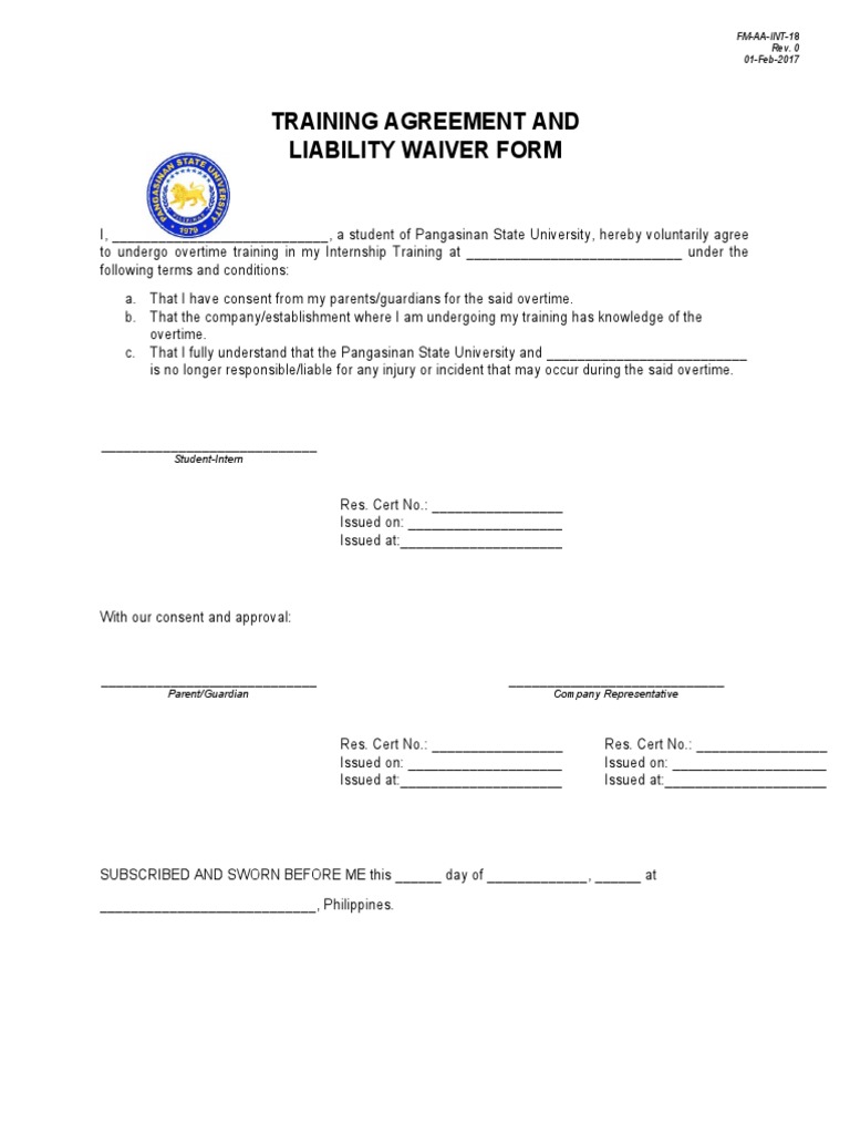 Internship Overtime Liability Waiver | PDF