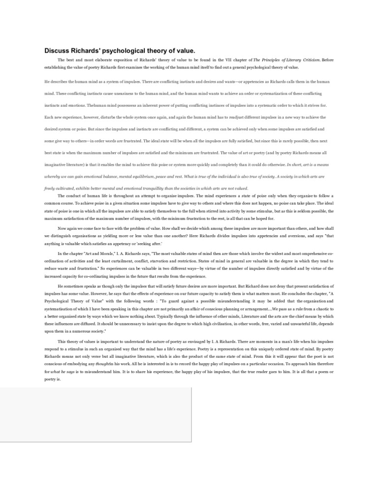 Psychological Theory of Value | PDF | Mind | Poetry