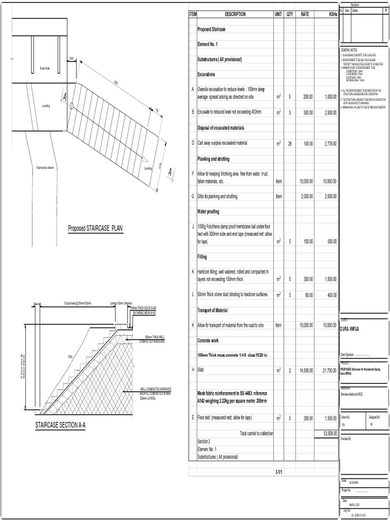 Proposed Staircase Plan: Draw Slab | PDF | Stairs | Building Engineering