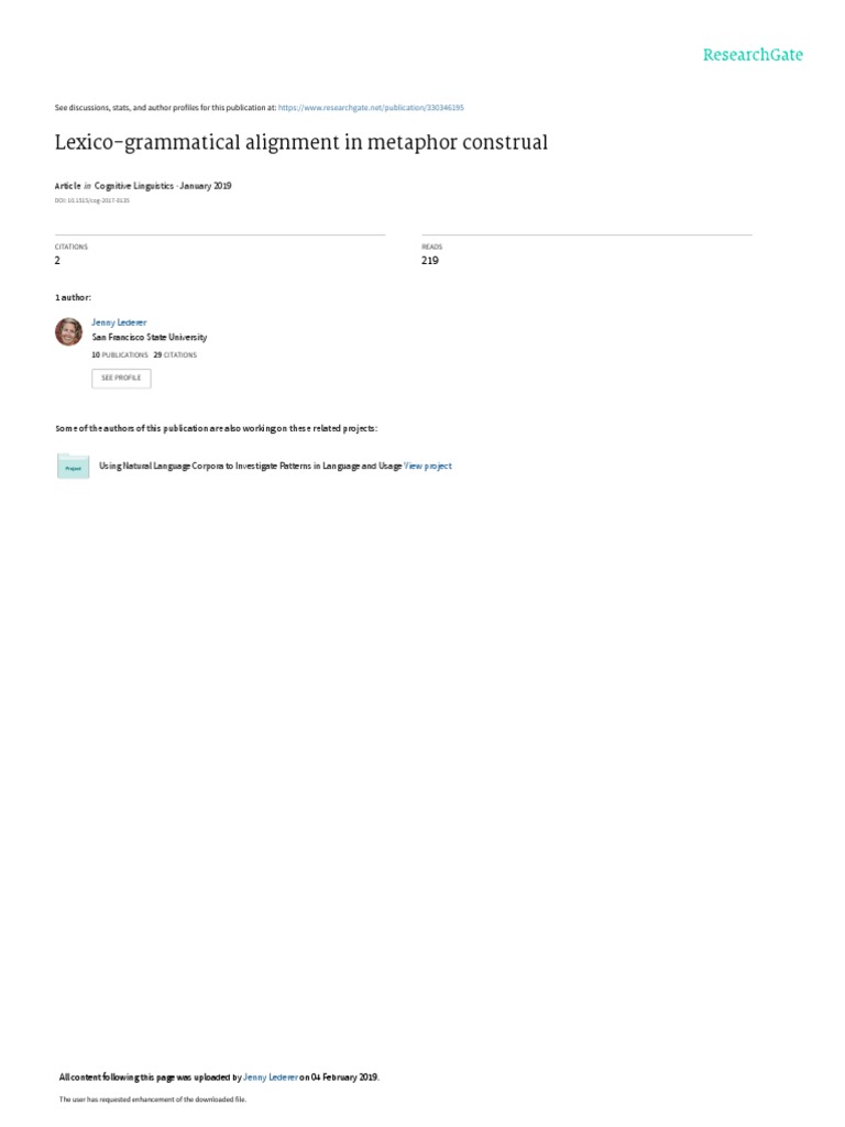 Lexico-Grammatical Alignment in Metaphor Construal: Cognitive ...