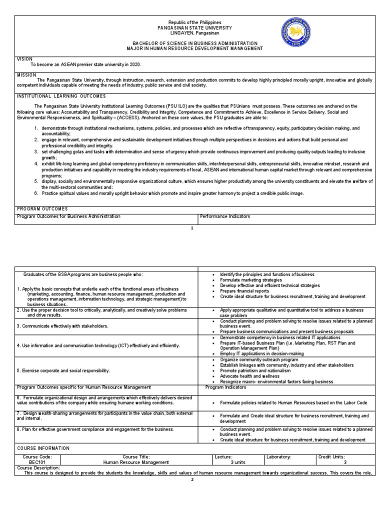 OBE-BEC-101-Human-Resource-Management (For Observation) | PDF | Human ...