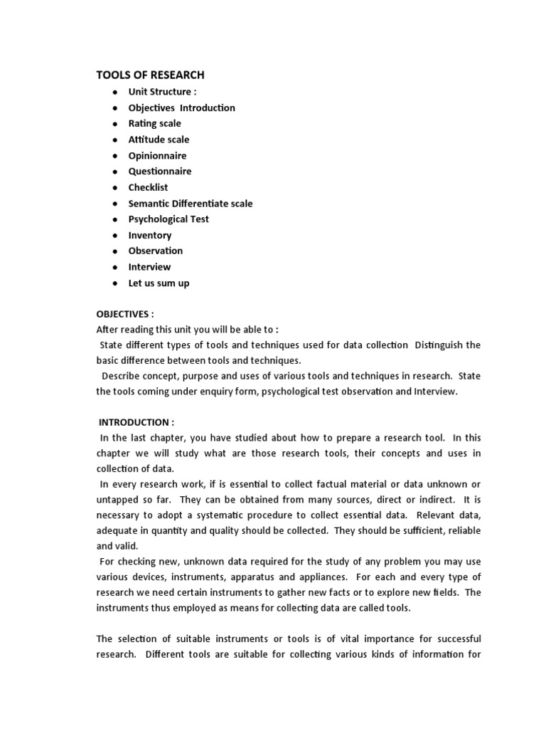 Research Tools & Their Types | PDF | Human Nature | Cognition