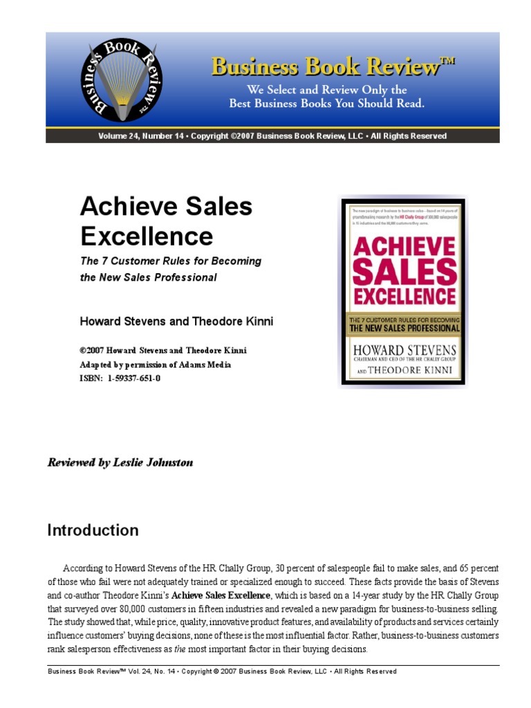Achieve Sales Excellence | PDF | Sales | Customer