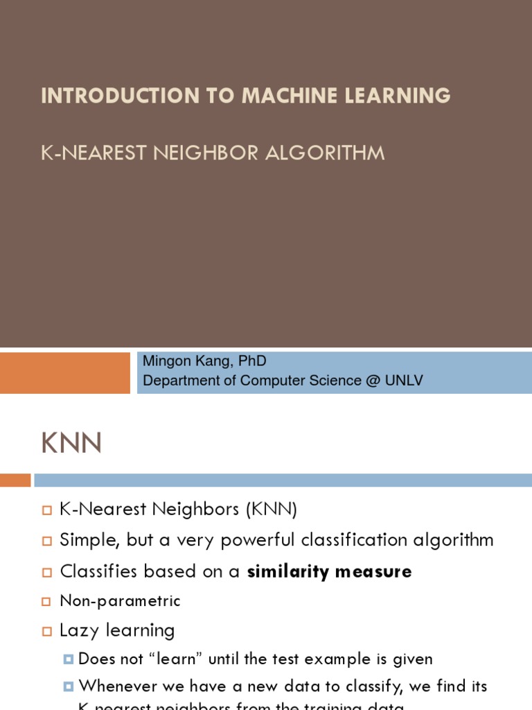 Introduction To Machine Learning: K-Nearest Neighbor Algorithm | PDF ...