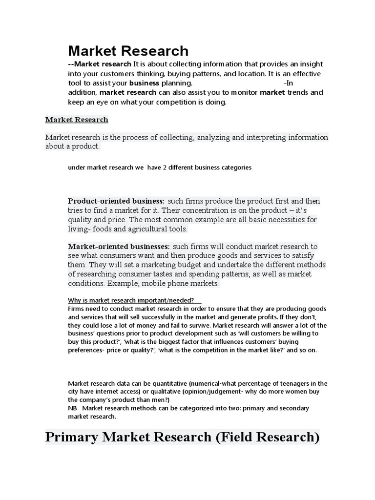 Primary Market Research (Field Research) | PDF | Survey Methodology ...