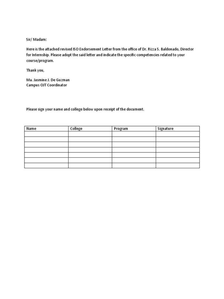 Endorsement Letter Transmittal | PDF