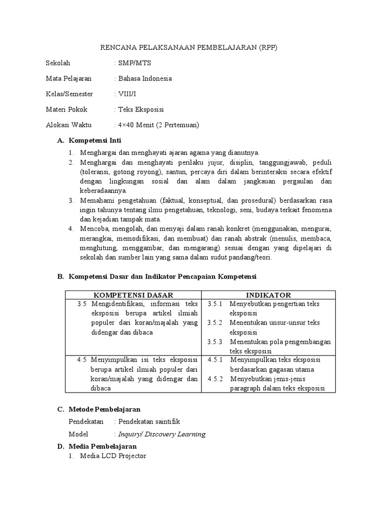 RPP Teks Eksposisi Kelas VII | PDF | Karier & Perkembangan