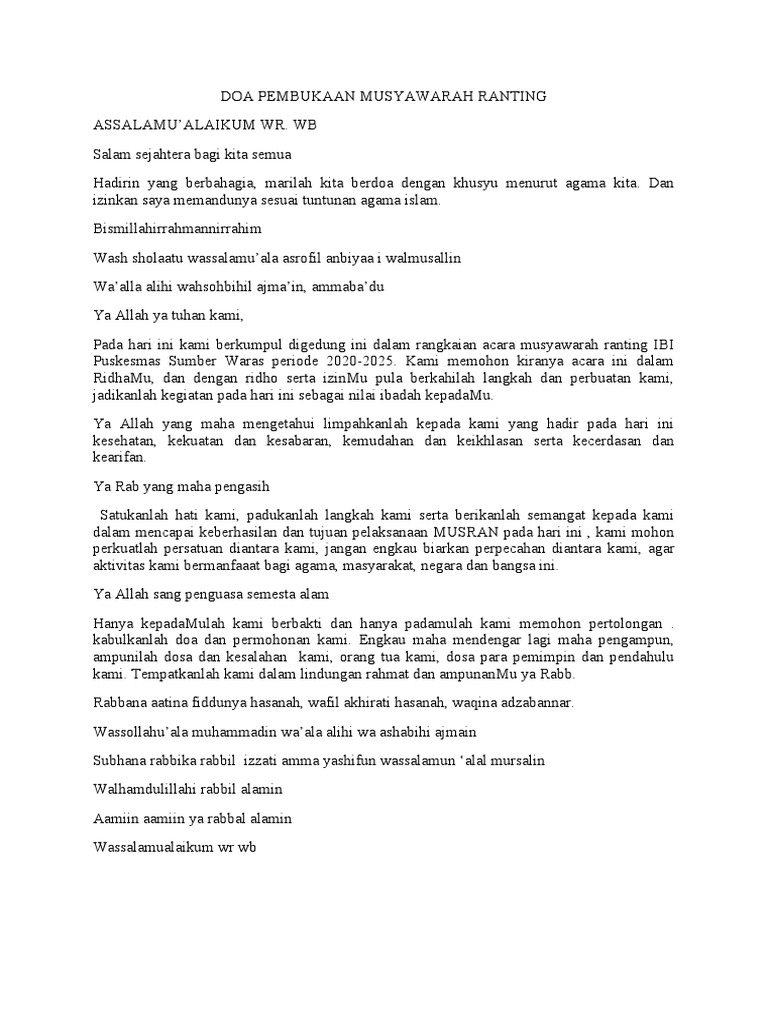 Doa Pembukaan Musyawarah Ranting | PDF