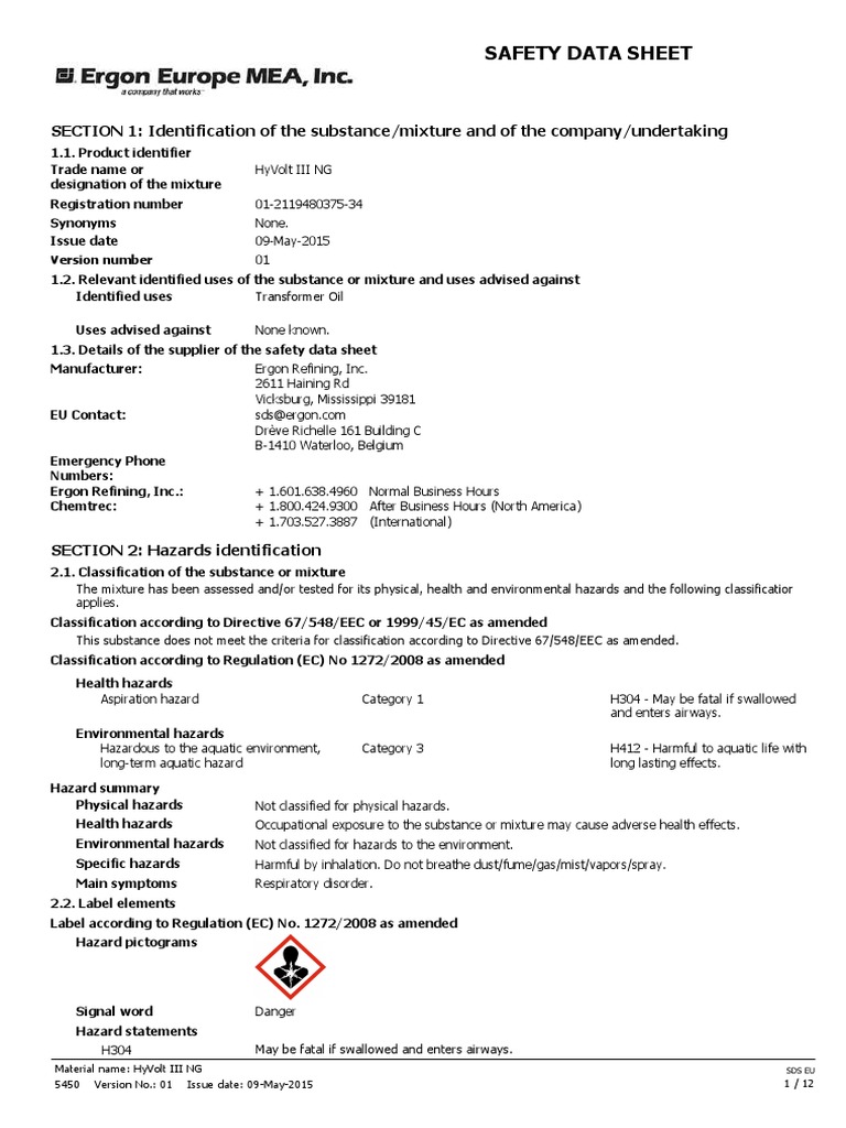 Safety Data Sheet: SECTION 1: Identification of The Substance/mixture ...