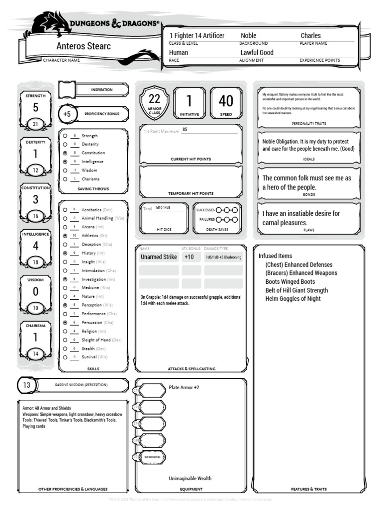 Character Sheet Arcane Sentinel | PDF | Entertainment | Gaming