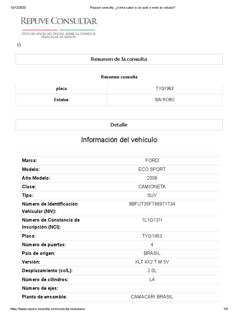 Repuve Consulta - ¿Cómo Saber Si Un Auto o Moto Es Robada | PDF