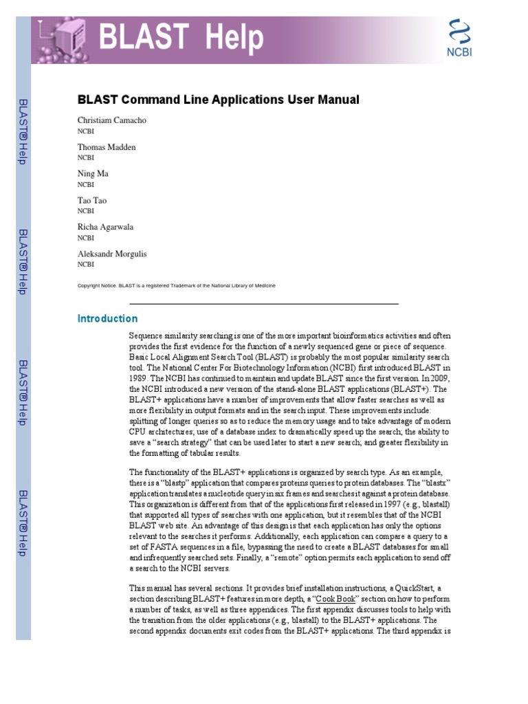 BLAST Command Line Applications User Manual: Christiam Camacho | PDF ...