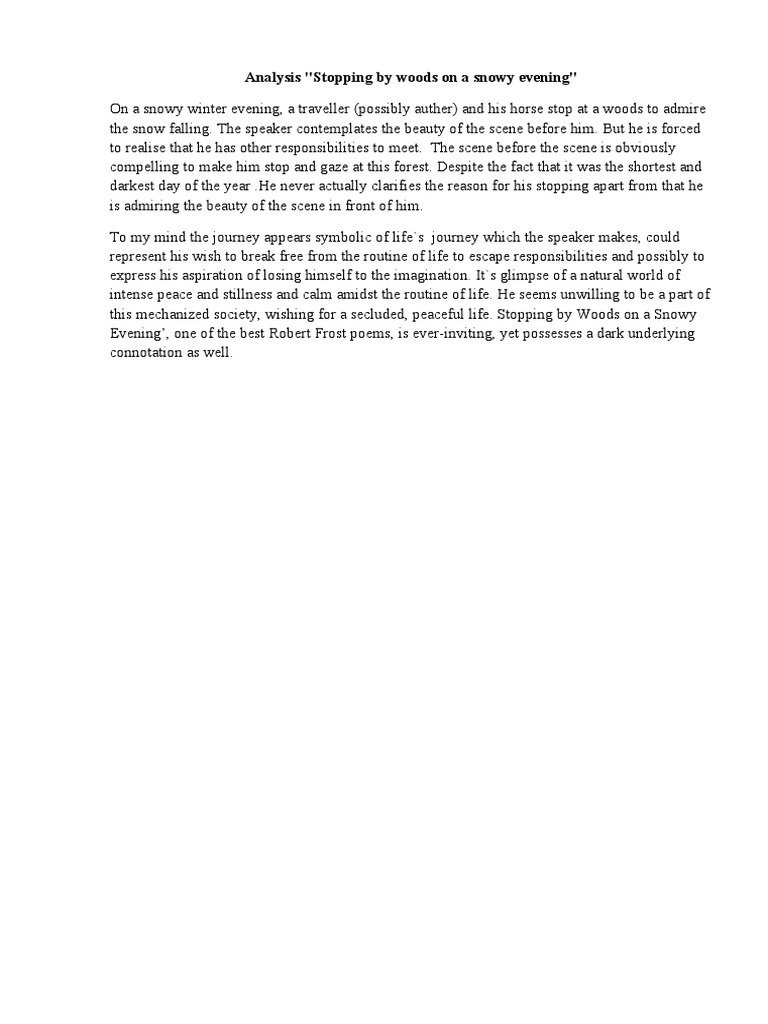 Analysis "Stopping by Woods On A Snowy Evening" | PDF | Art