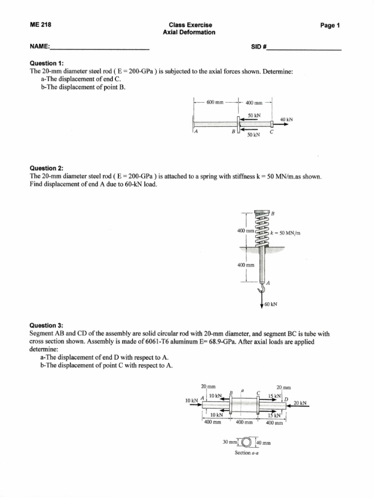 Axial Deformation Exercises in Materials | PDF | Young's Modulus ...
