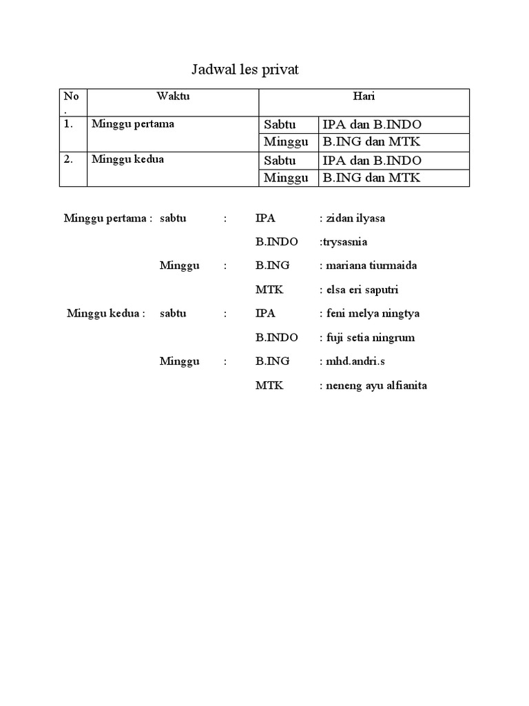 Jadwal Les Privat | PDF
