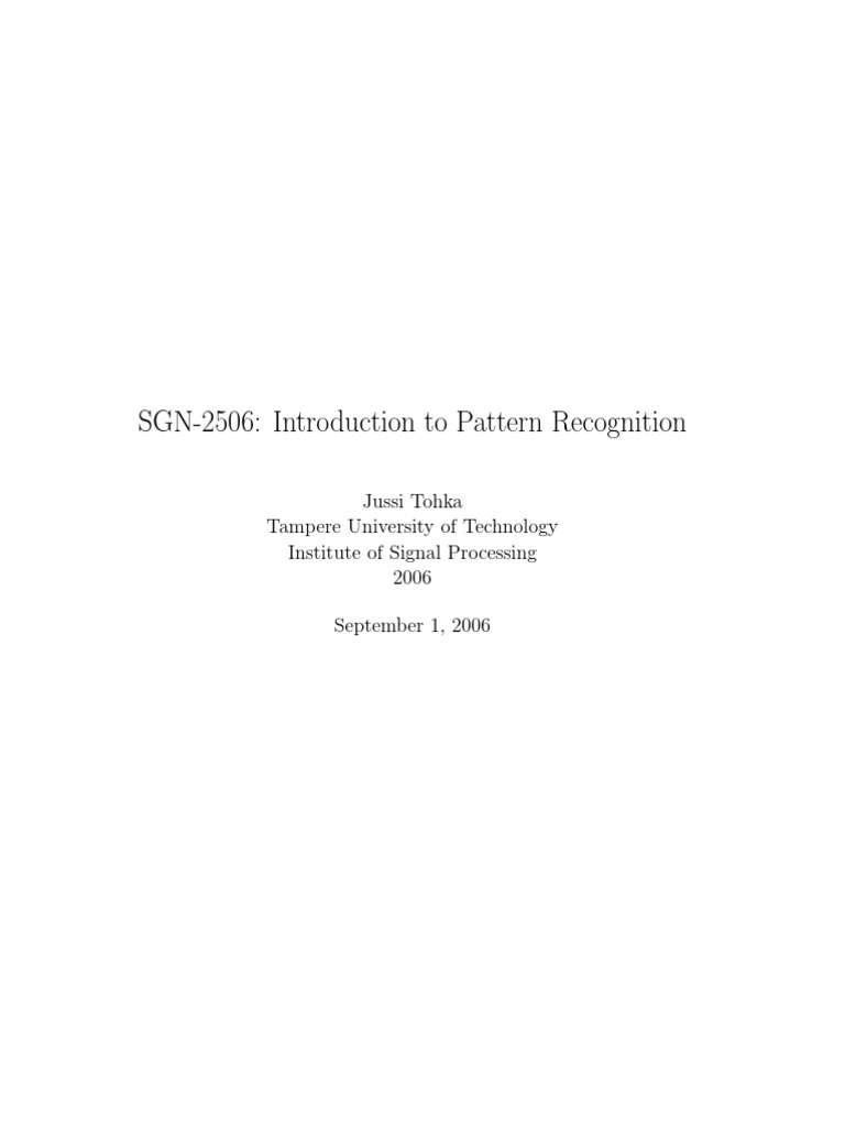 SGN-2506 Introduction To Pattern Recognition Handout | PDF | Statistical Classification ...