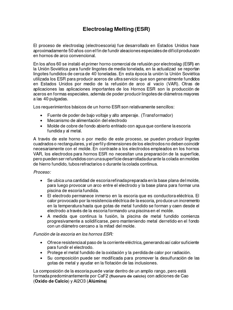 Electroslag Melting (ESR) | PDF | Rieles | Acero