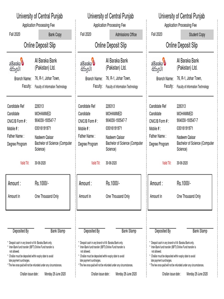 Candidate Online Slip | PDF | Fee | Banking