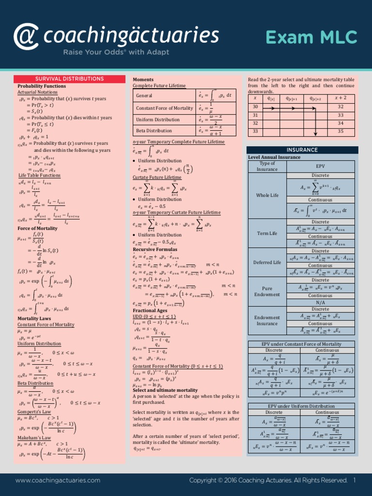 Exam MLC: Raise Your Odds® With Adapt | PDF | Actuarial Science ...