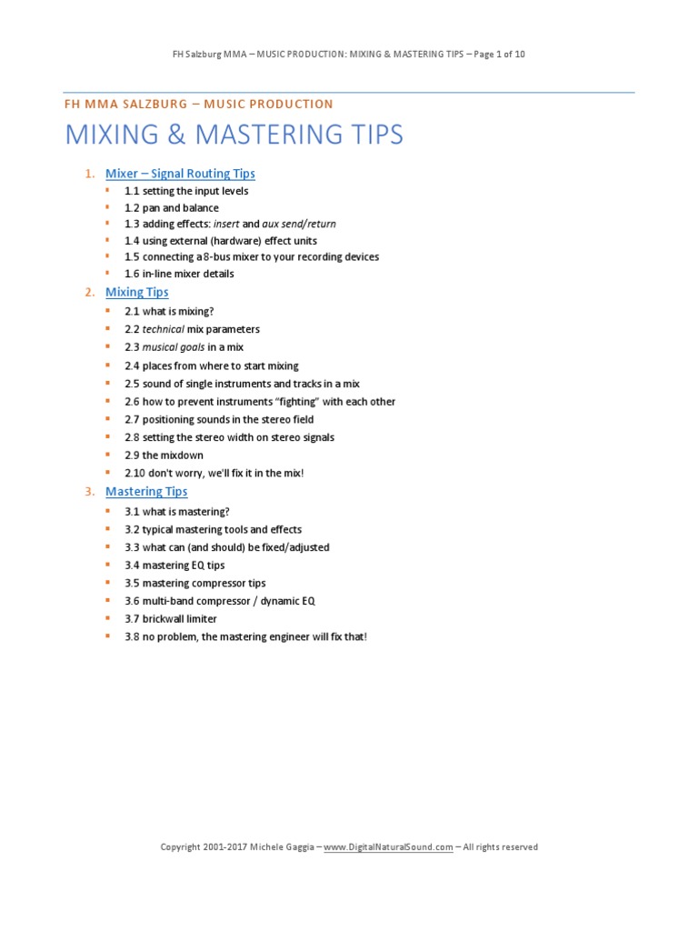 Mixing & Mastering Tips: Mixer - Signal Routing Tips | PDF ...