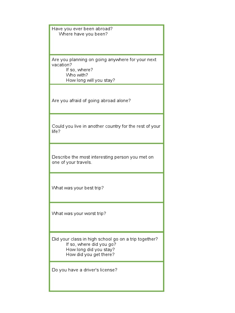 Travel English General Questions For Speaking | PDF | Baggage | Tourism