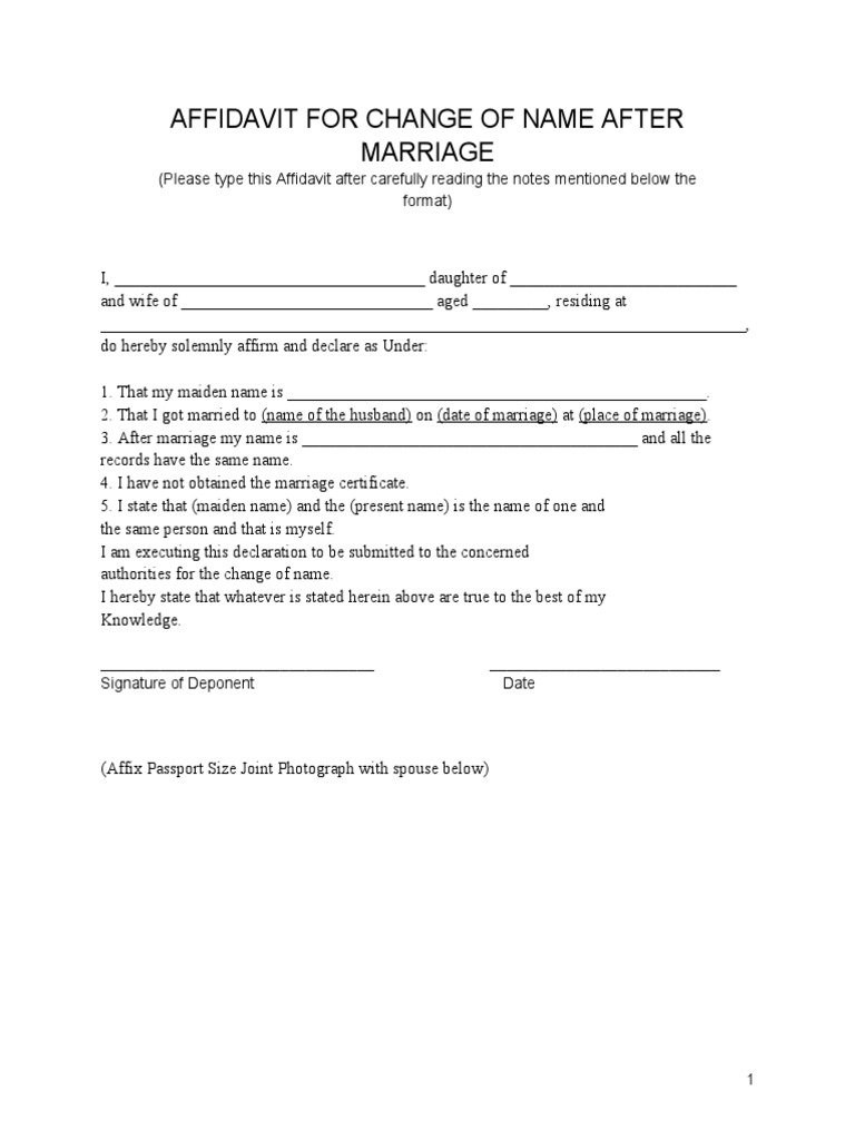 Sample Letter For Name Change After Marriage | PDF | Affidavit | Notary ...