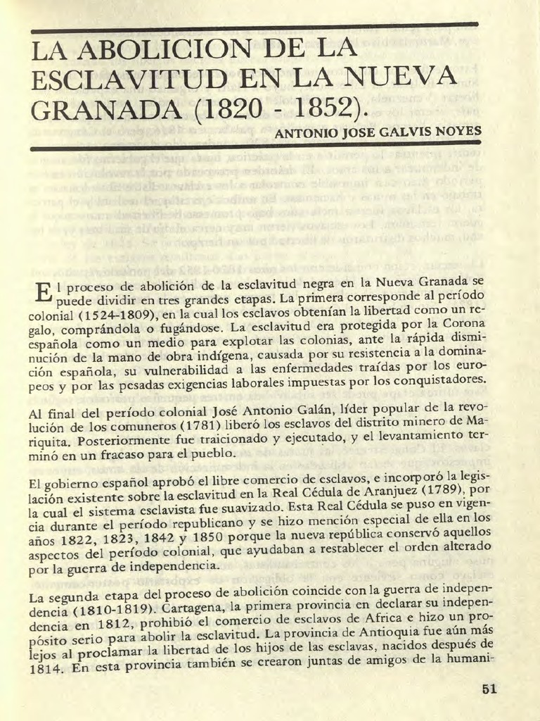 La Abolicion de La Esclavitud en La Nueva Granada Numero 516 1981 1982 ...
