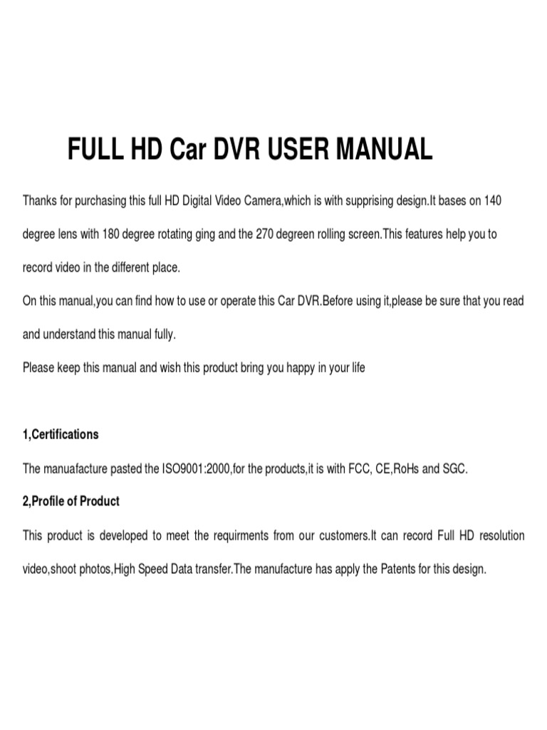 Full HD Car DVR User Manual: 1, Certifications | PDF | Video | Microsoft Windows
