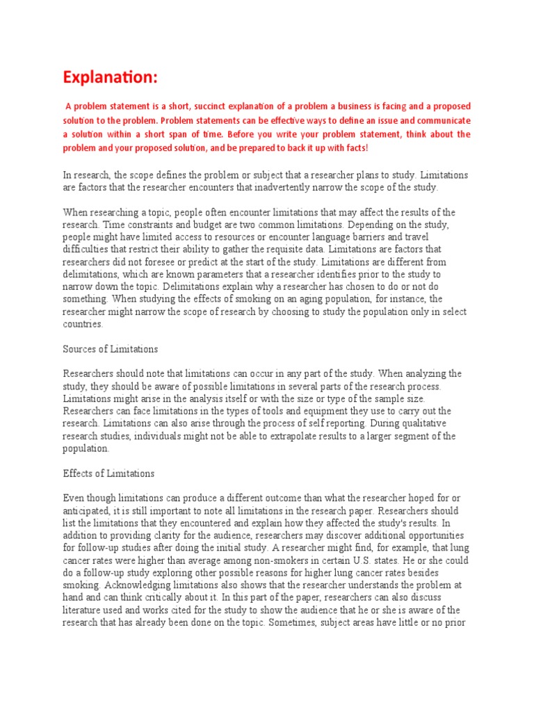 Problem Scope and Limitation | PDF | Science | Human Nature