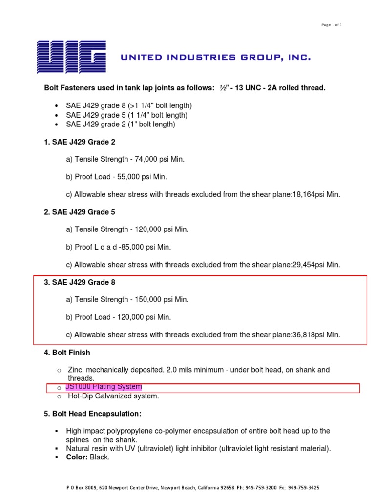 UIG Bolts Data Sheet | PDF