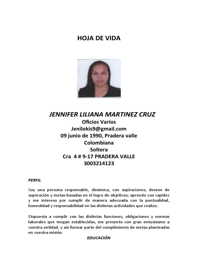 Hoja de Vida Jennifer | PDF