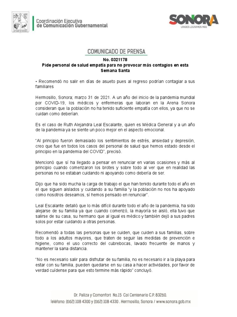 31-03-21 Pide Personal de Salud Empatía para No Provocar Más Contagios ...