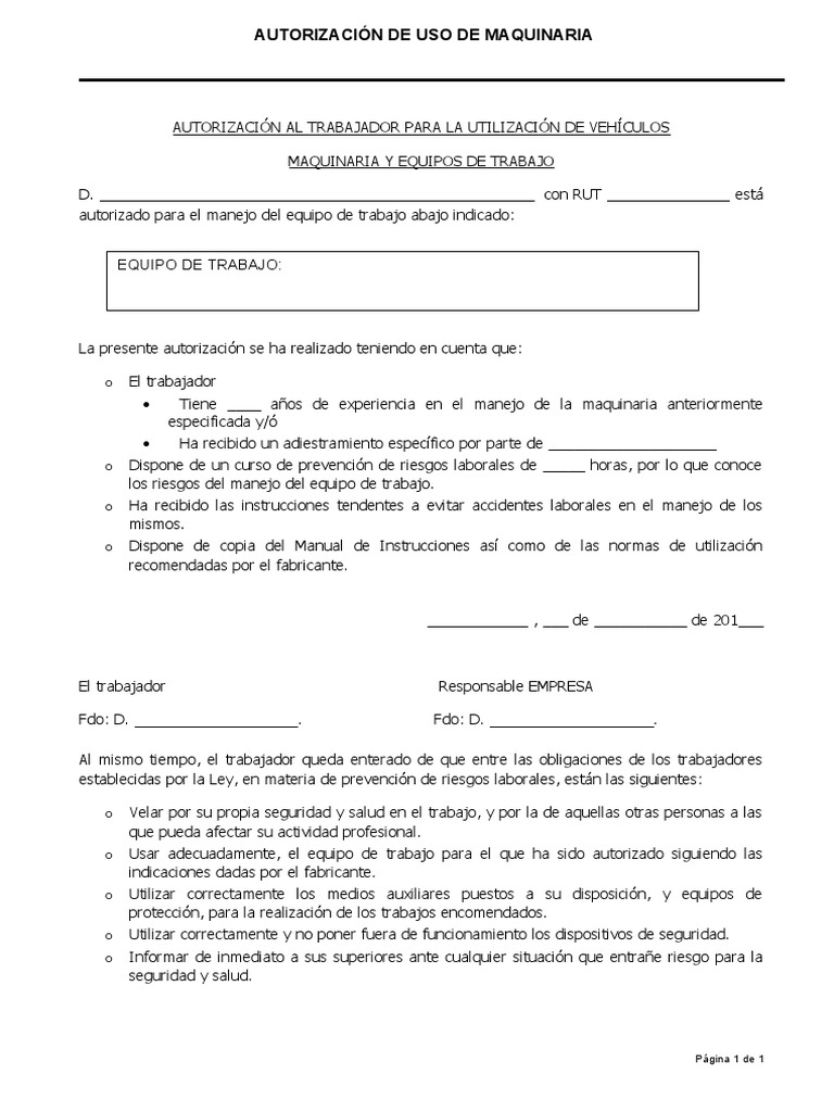 00 Autorización de Uso de Maquinaria | PDF