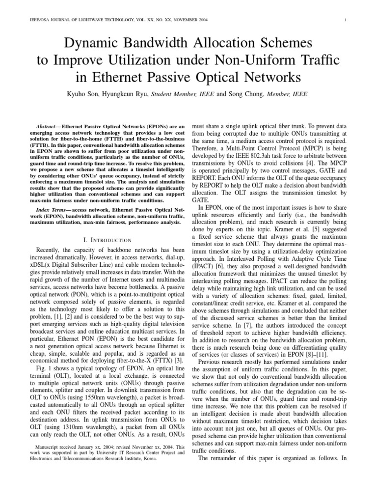 Dynamic Bandwidth Allocation Schemes To Improve Utilization Under Non-Uniform Traffic in ...