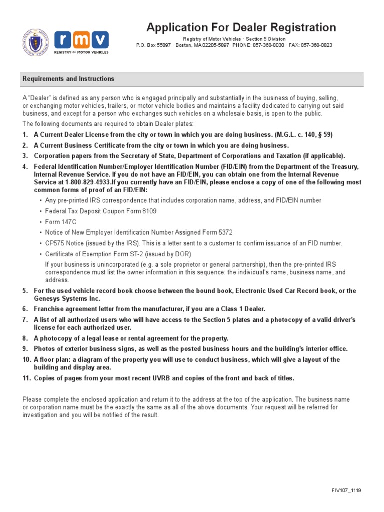 Application For Dealer Registration | PDF | Internal Revenue Service | Business