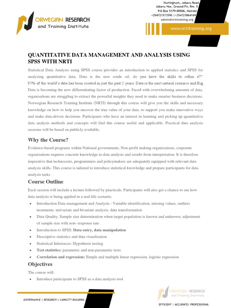 Quantitative Data Management and Analysis Using Spss With Nrti ...