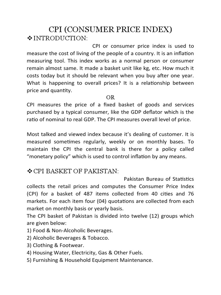 2) CPI and CPI Basket of Pakistan | PDF | Consumer Price Index | Index ...