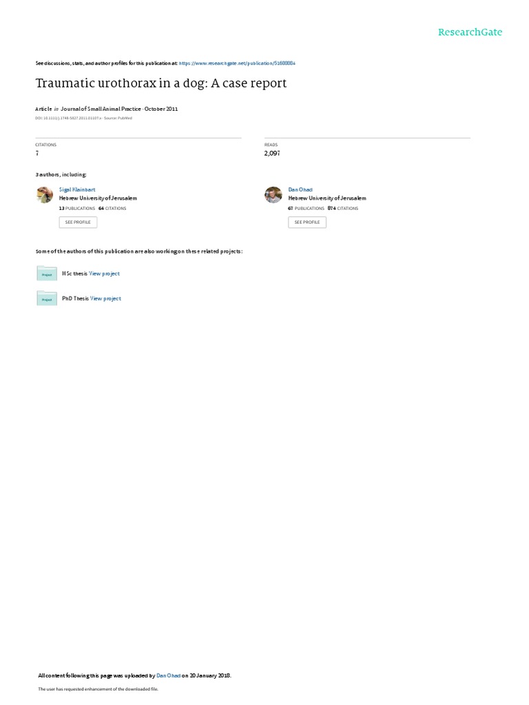 Traumatic Urothorax in A Dog A Case Report | PDF | Sepsis | Medicine