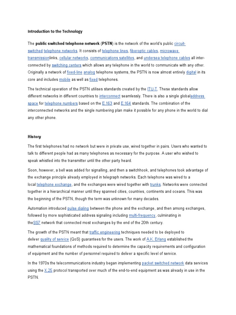 Introduction To The Technology: History | PDF | Public Switched ...