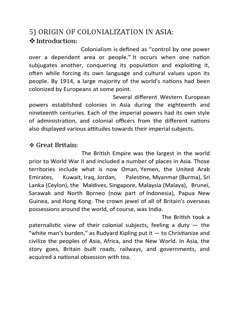 5) Origin of Colonial Expansion in Asia | PDF | British Empire ...