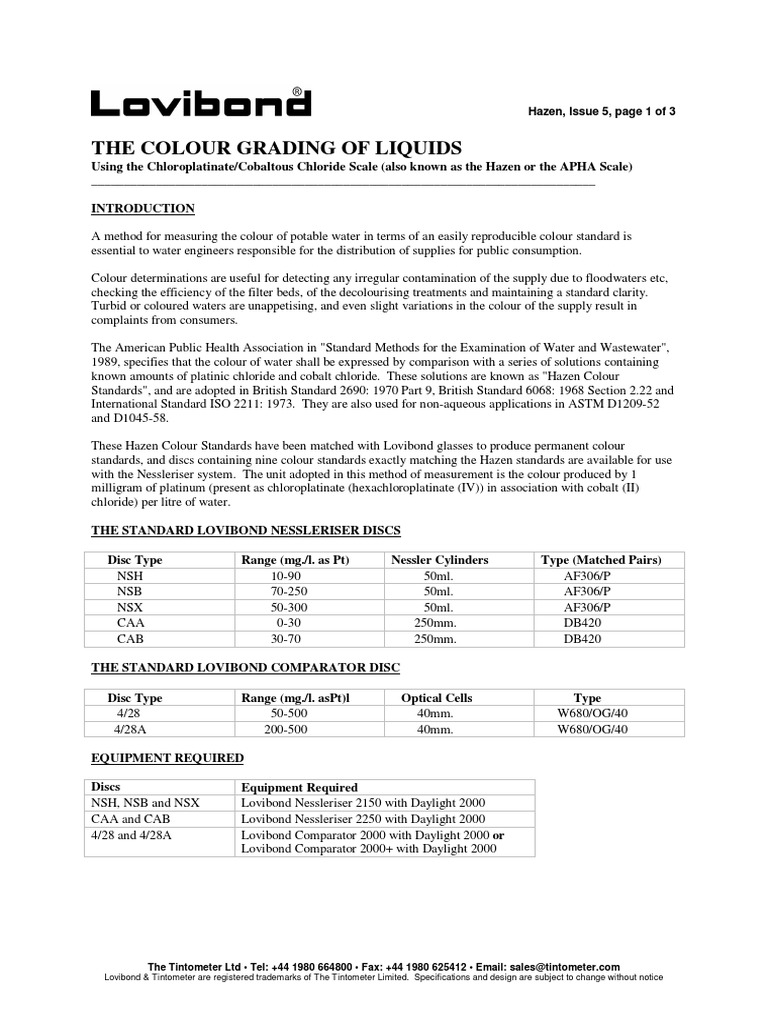 The Colour Grading of Liquids: Hazen, Issue 5, Page 1 of 3 | PDF ...
