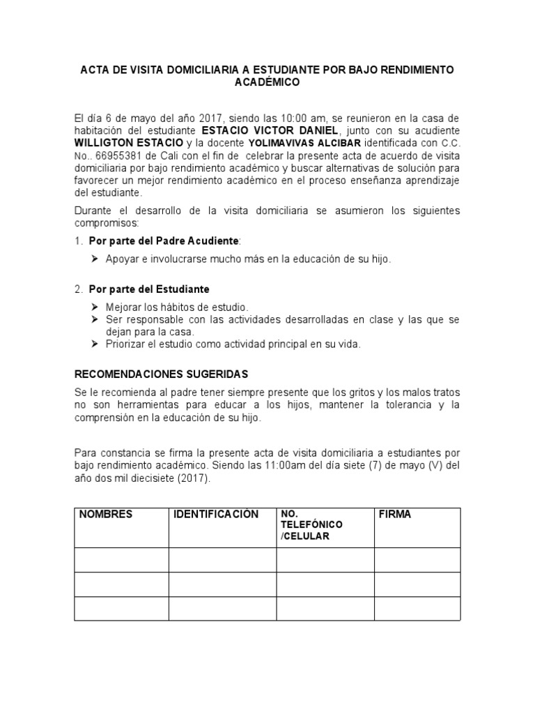 Acta de Visita Domiciliaria | PDF